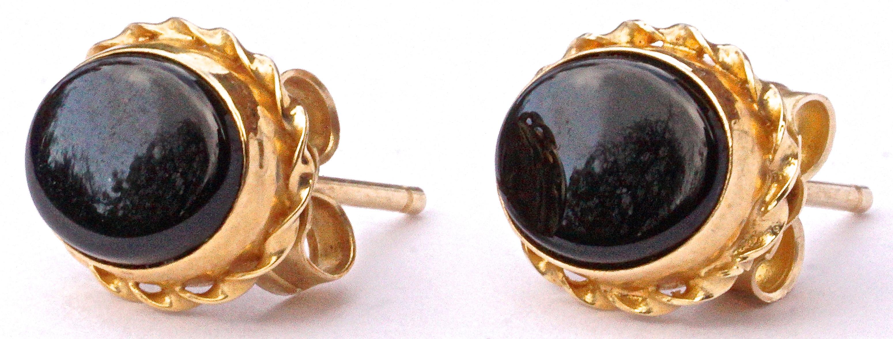 ZZ 14K Gold and Onyx Oval Stud Earrings with Gold Braided Edging at ...