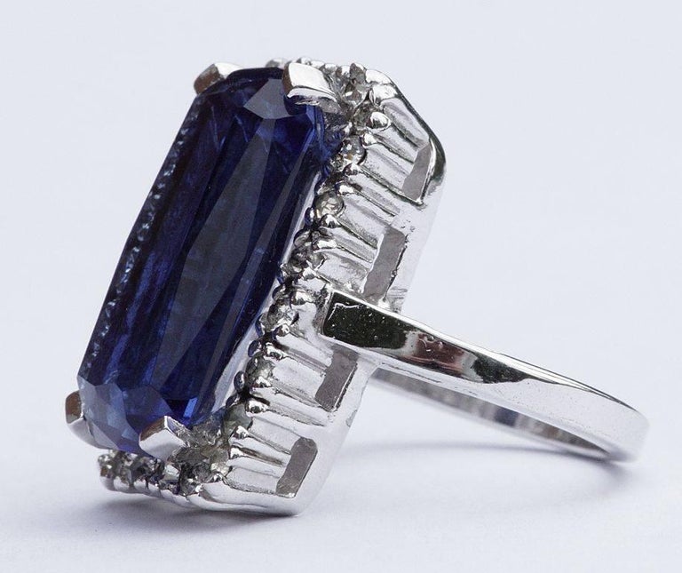 Panetta Sterling Blue Glass and Clear Rhinestones Cocktail Ring circa ...