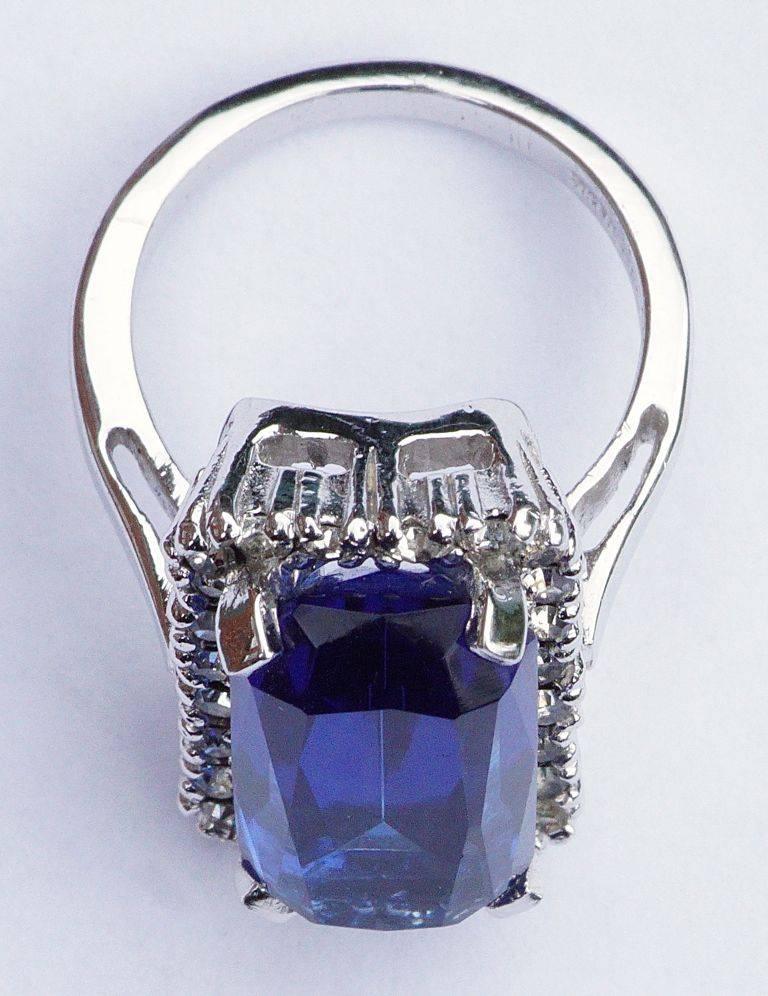 Panetta Sterling Blue Glass and Clear Rhinestones Cocktail Ring circa ...