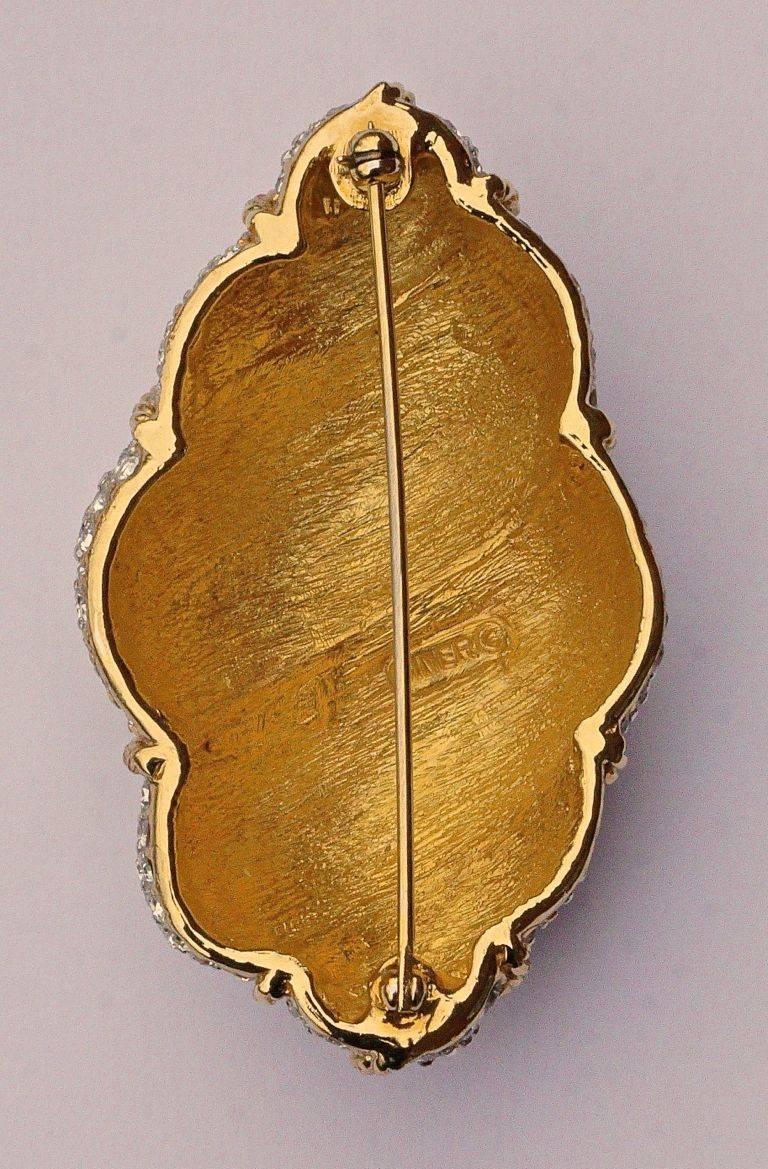 Ciner Gold Tone and Rhinestone Shell Statement Brooch circa 1980s For ...