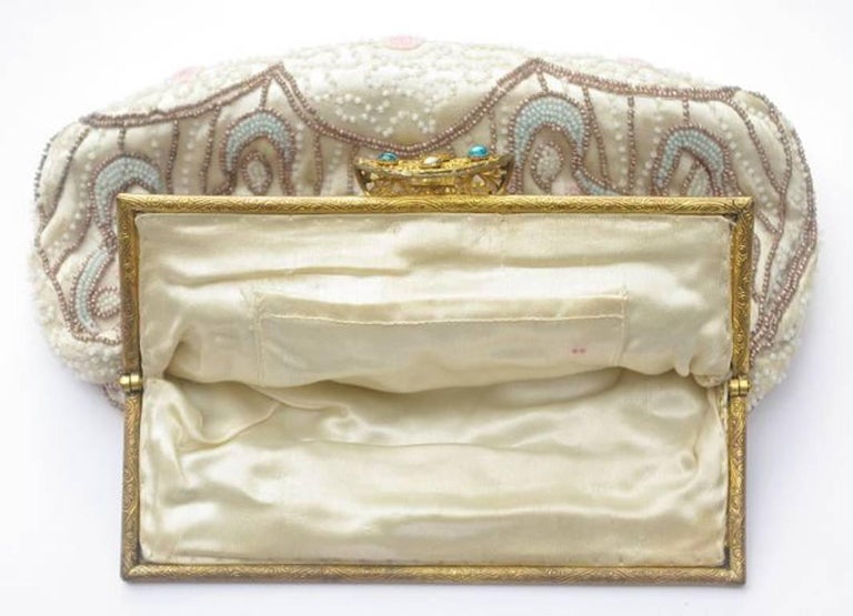 Art Deco Bag with Blue and Pink Pastel Beads, and White and Bronze ...