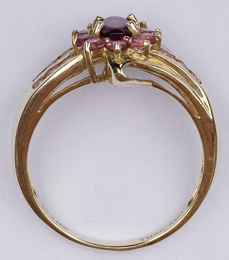 Modern STS 14K Gold Deep Pink Tourmaline and Light Pink Gemstone Ring ...