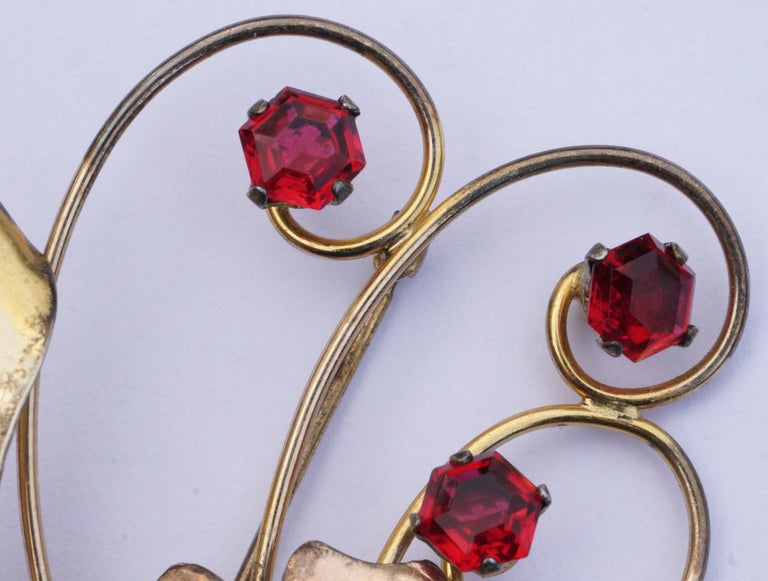 Harry Iskin 1940s Large Red Rhinestone Flower Statement Brooch at ...