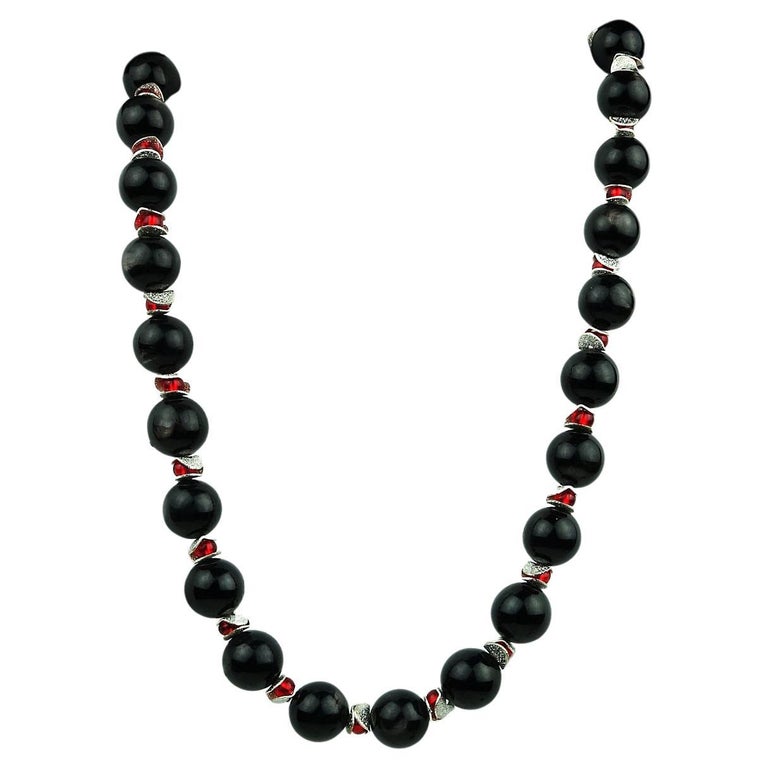 AJD 17 Inch High Society Black Hypersthene with Red Accents Necklace ...