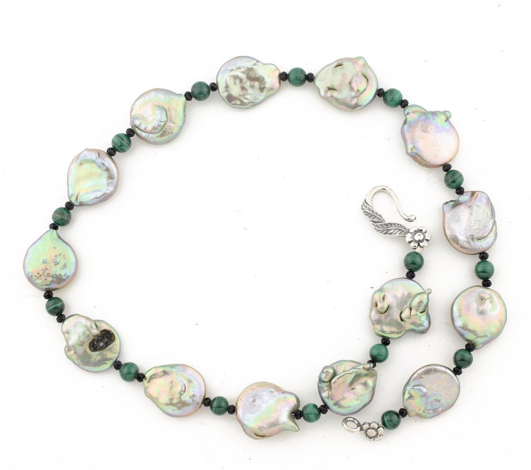 AJD Irridescent 17mm Coin Pearls, Malachite, and Black Spinel 17 ...
