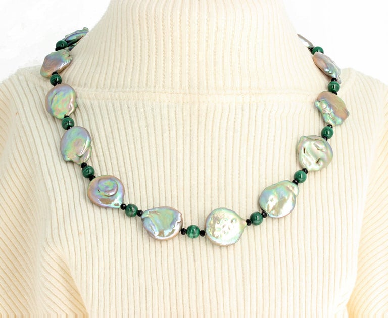 AJD Irridescent 17mm Coin Pearls, Malachite, and Black Spinel 17 ...