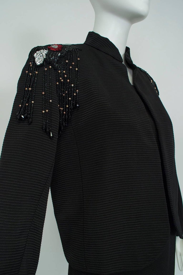 Emilio Schubert Ribbed Black Bead Epaulette Cocktail Dress Suit - M ...