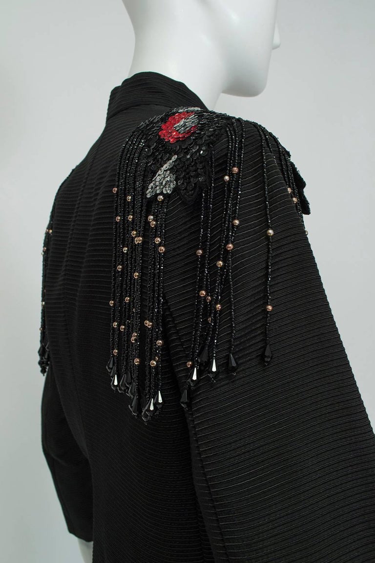 Emilio Schubert Ribbed Black Bead Epaulette Cocktail Dress Suit - M ...
