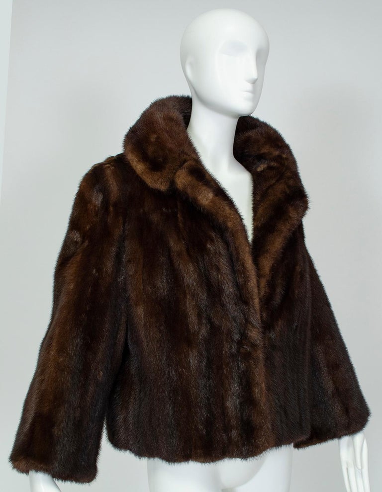 Mahogany Mink Chubby Fur Jacket with Oversize Collar, 1956 at 1stDibs