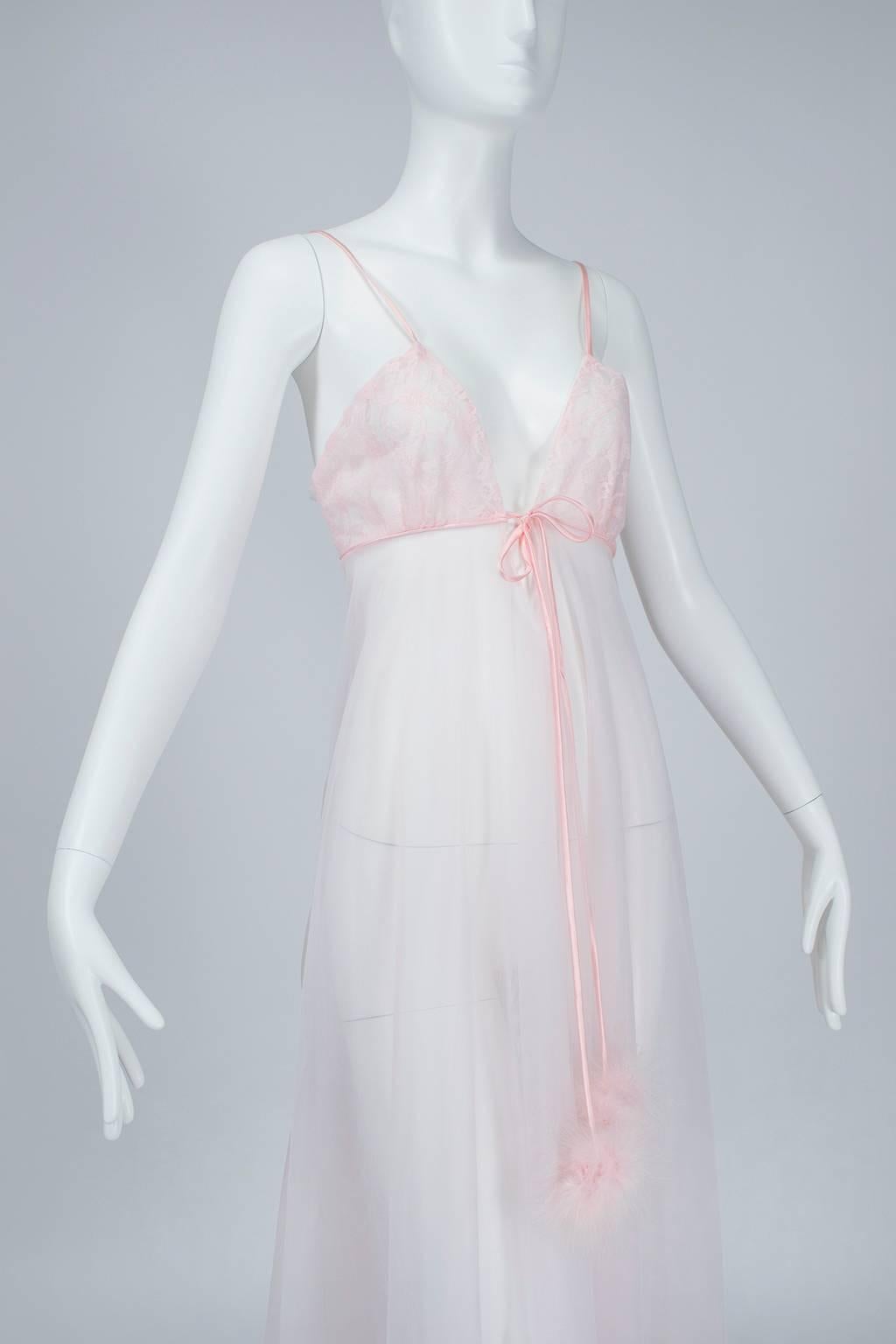 Blush Pink Marabou Feather Pillow Talk Negligée Nightgown - Small-Med ...