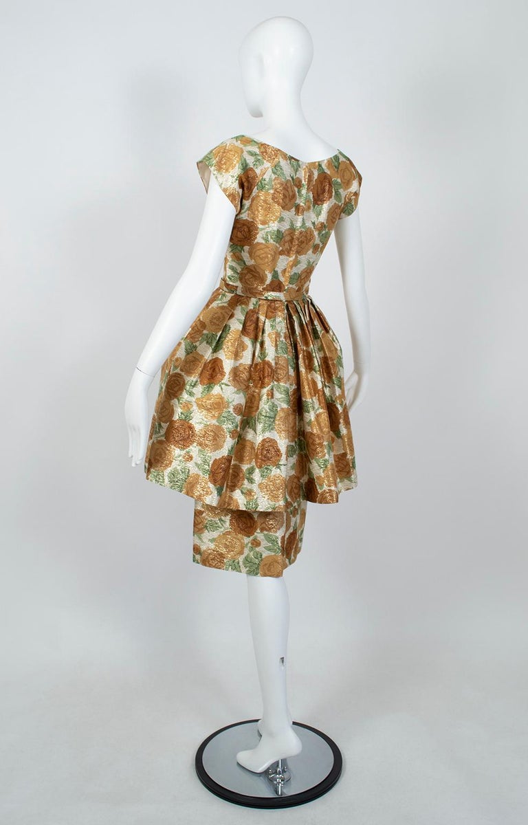 Metallic Green and Gold Floral Cocktail Dress w Lampshade Hobble Skirt ...
