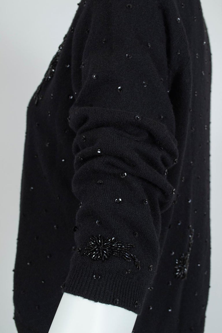 Black Angora Bead and Sequin Evening Cardigan Sweater, Hong Kong - S-M ...