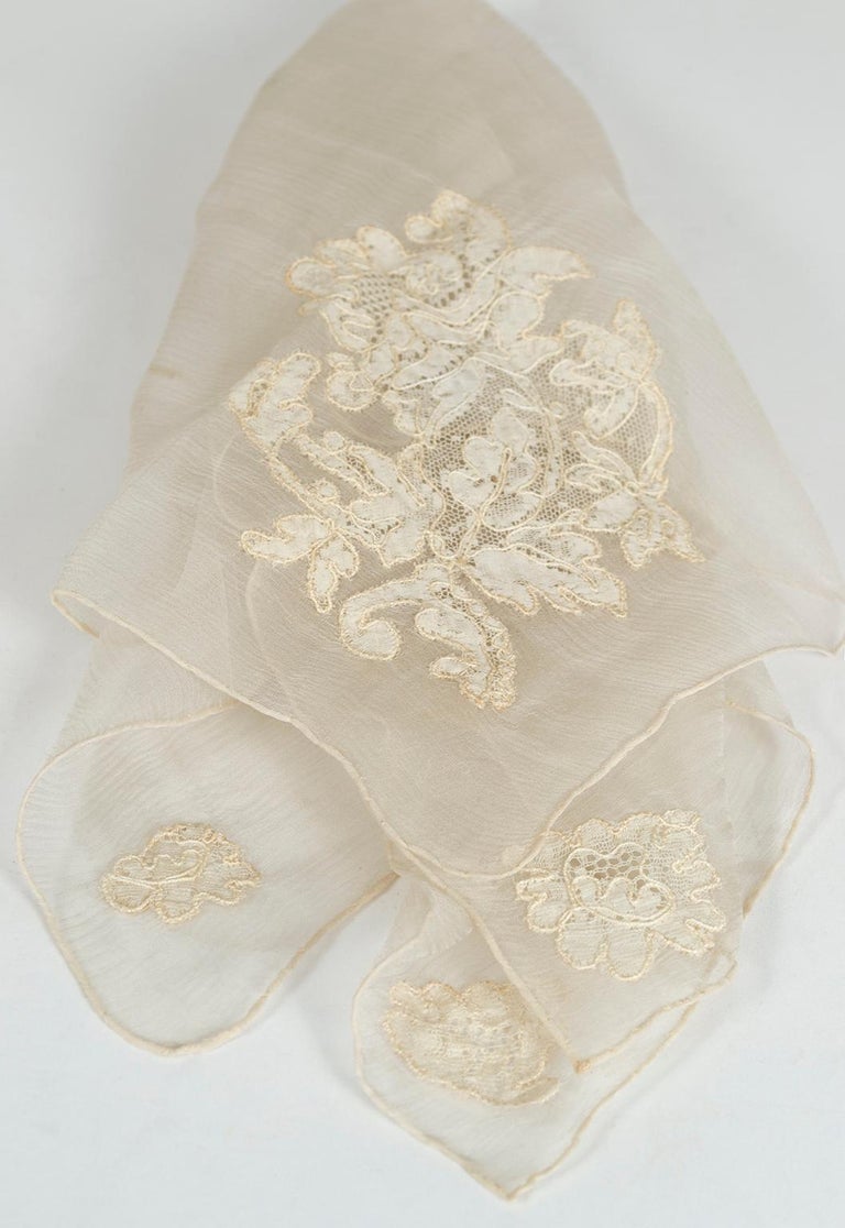 Late Victorian Silk Chiffon Handkerchief with Inset Lace Corners, 1900s ...