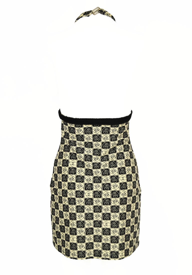 Vintage Chanel Checkered Rose Print Lycra Dress - Size FR 36 For Sale ...