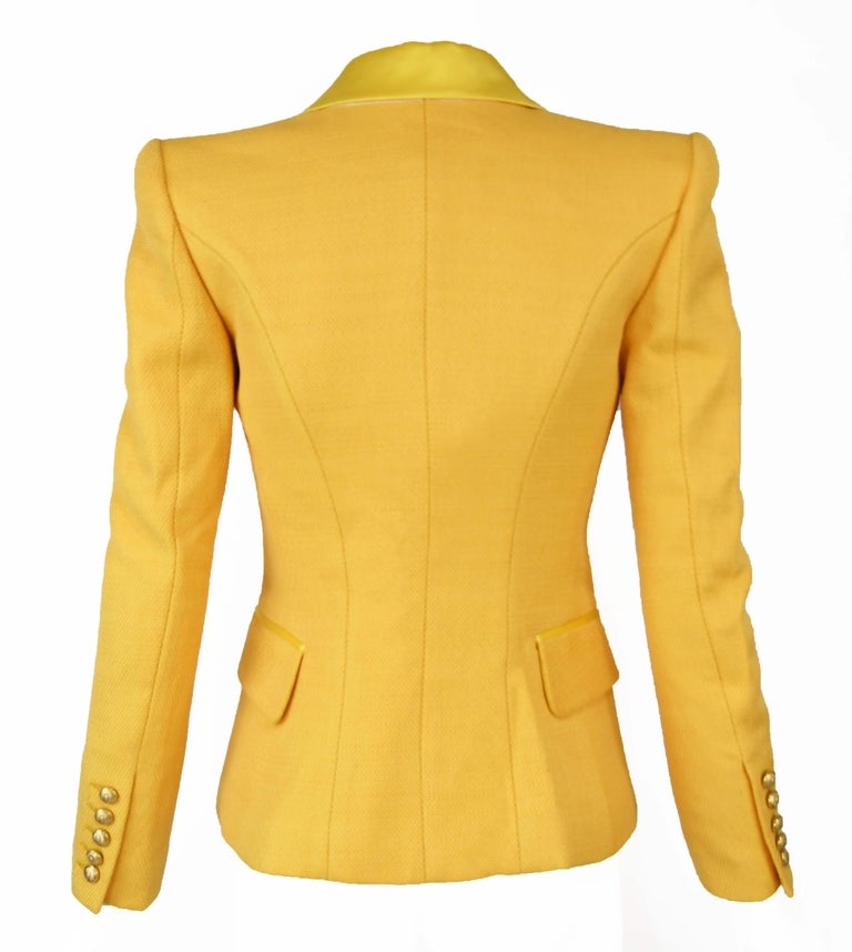 Balmain Yellow Pique Blazer with Satin Collar - Sizes FR 34 and 36 For ...