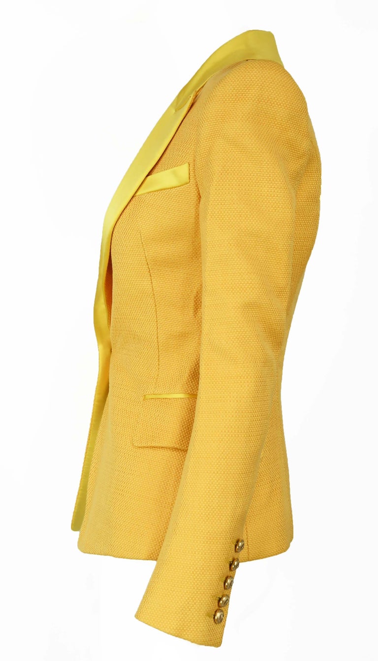 Balmain Yellow Pique Blazer with Satin Collar - Sizes FR 34 and 36 For ...