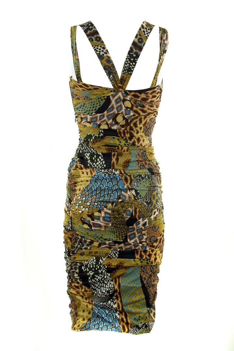 Versace Runway Iconic Sleeveless Dress In Brown Green And Turquoise