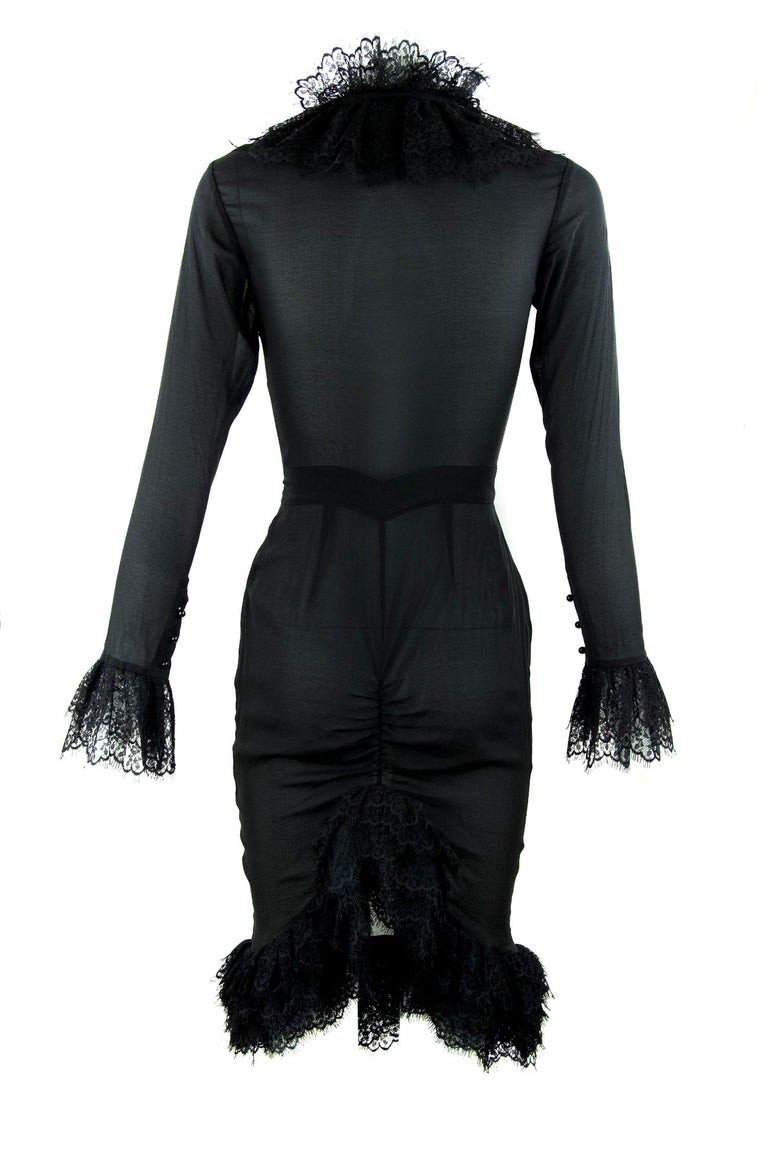 Agent Provocateur Long Sleeve Black Dress with Lace Collar and Trim ...