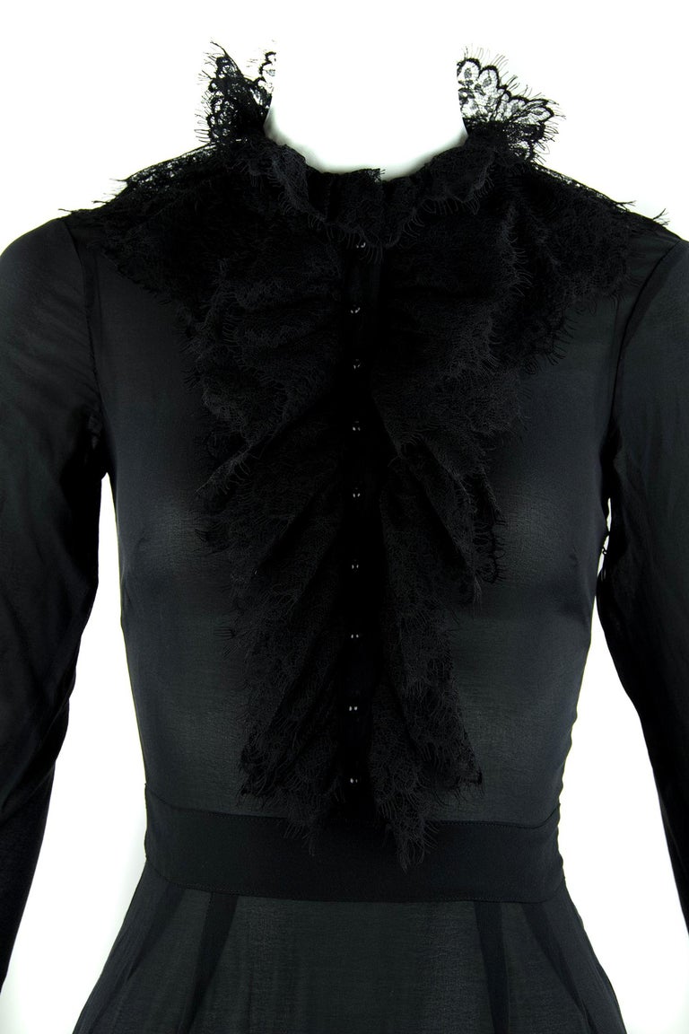 Agent Provocateur Long Sleeve Black Dress with Lace Collar and Trim ...