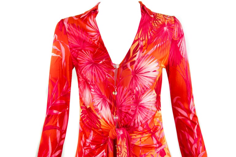 Iconic Gianni Versace Couture Tropical Print Dress in Pink - Size IT 42 ...
