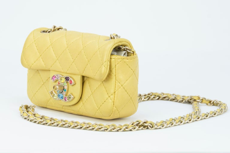 Chanel Mini Yellow Double Flap Bag with Rhinestone Hardware at 1stDibs