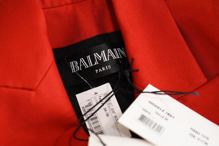Balmain Red Double Breasted Blazer - Size FR 34 and 36 For Sale at ...