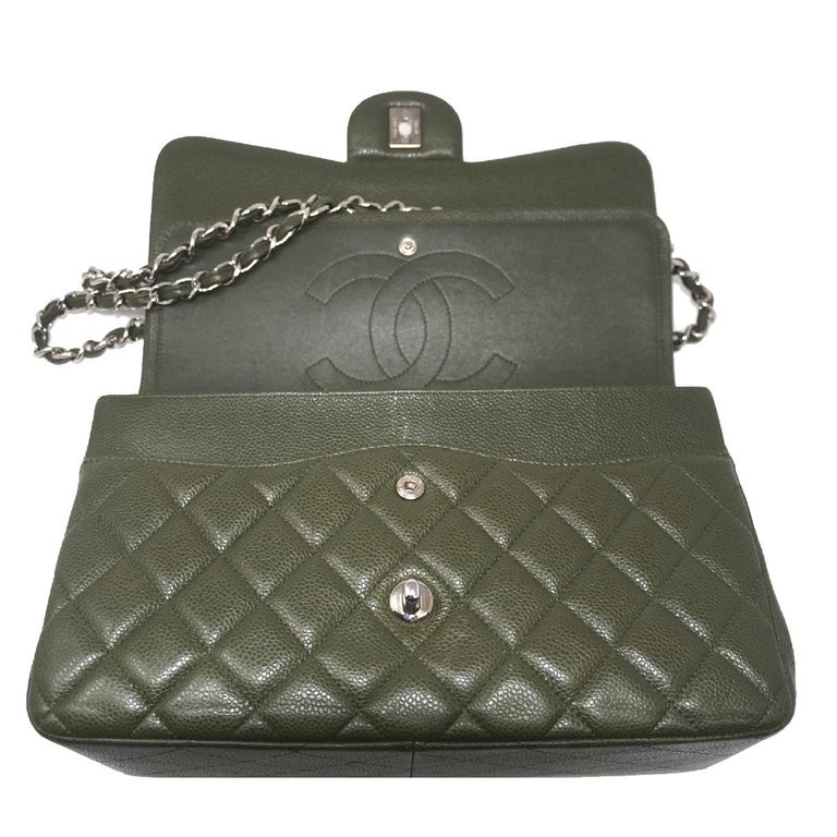 Chanel Olive Green Jumbo Double Flap Shoulder Bag With Card at 1stDibs ...