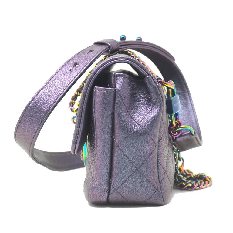 Chanel Iridescent Quilted Small Double Carry Waist Chain Flap Purple ...