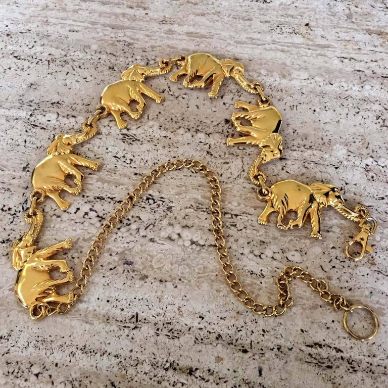 Lucky Elephant heavy gold chain link vintage animal belt at 1stDibs