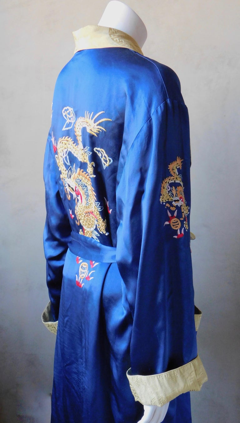 Vintage Blue and Gold Silk Robe with Dragon Embroidery at 1stDibs ...