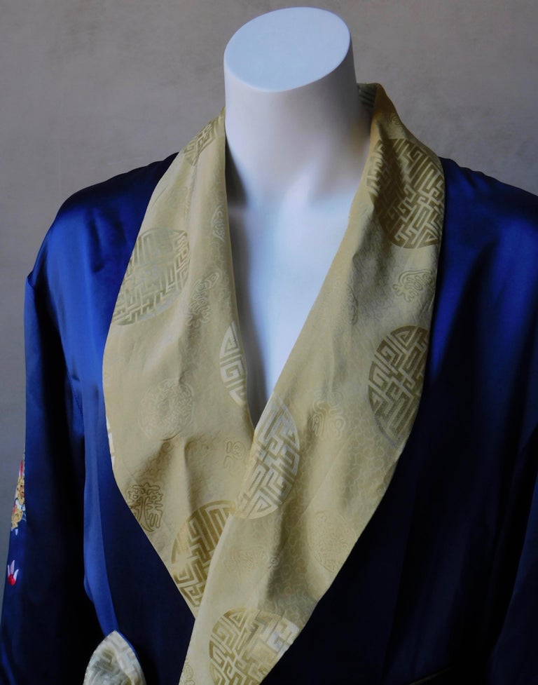 Vintage Blue and Gold Silk Robe with Dragon Embroidery at 1stDibs ...