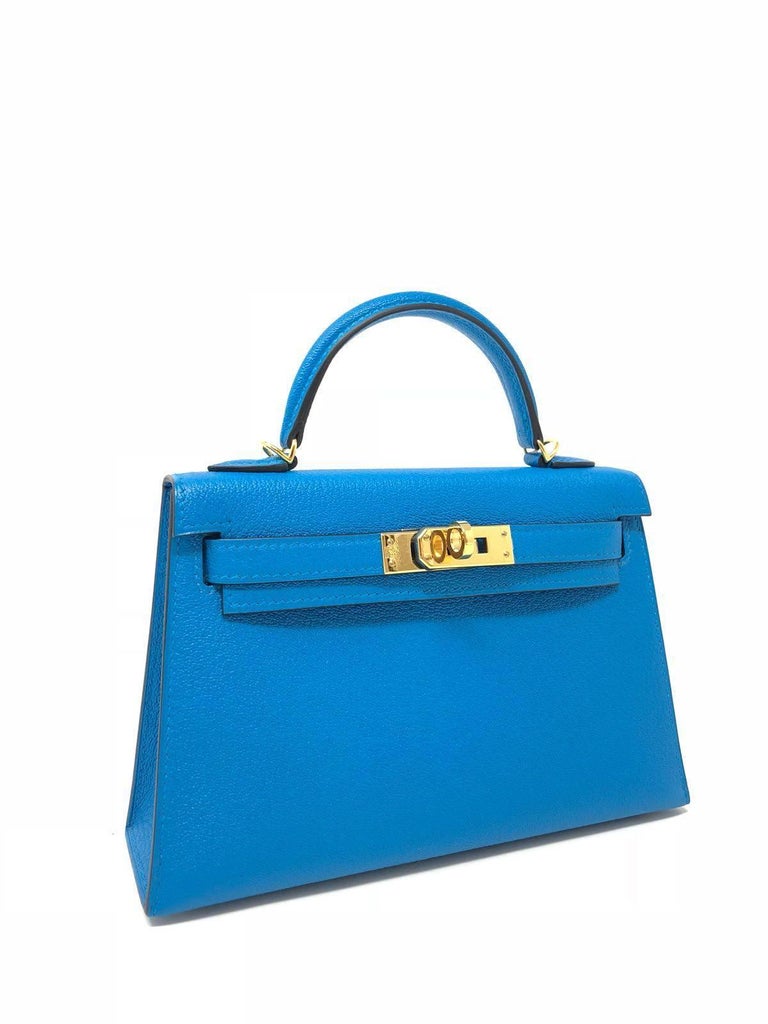 Hermes Kelly Bag 20 Mini Kelly II Blue Zanzibar Chevre Gold Hardware ...