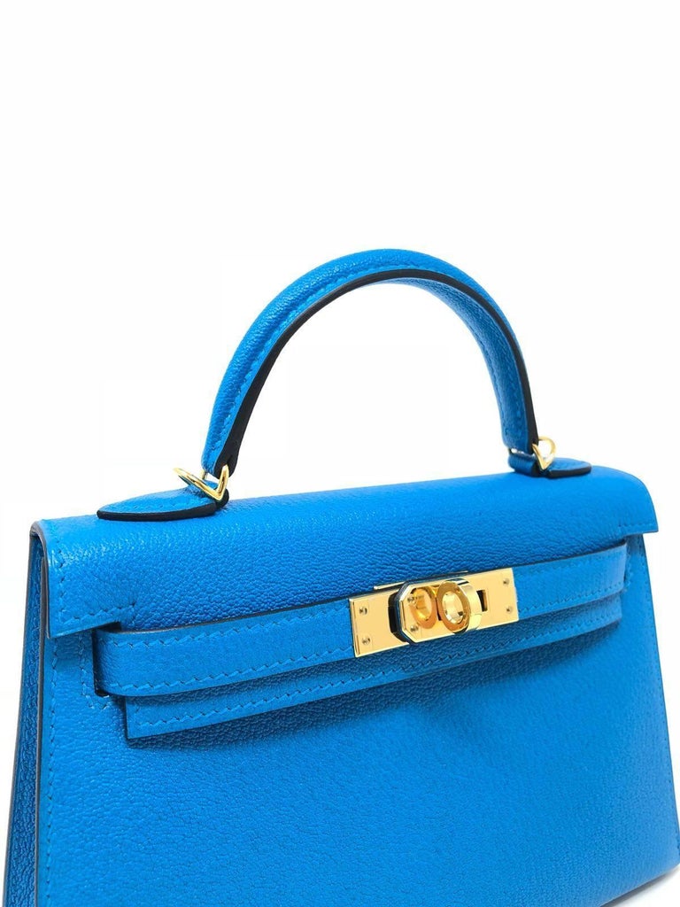 Hermes Kelly Bag 20 Mini Kelly II Blue Zanzibar Chevre Gold Hardware ...