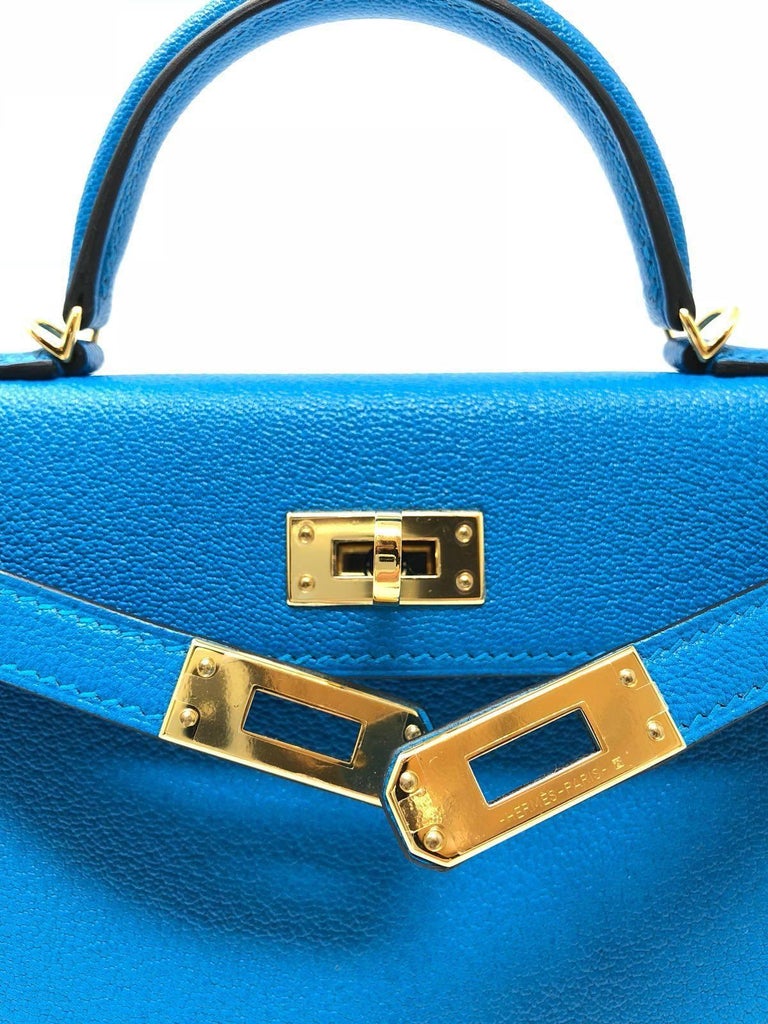 Hermes Kelly Bag 20 Mini Kelly II Blue Zanzibar Chevre Gold Hardware ...