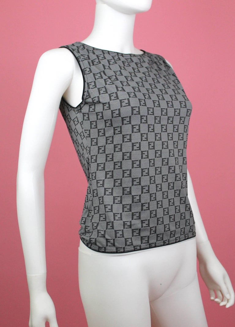 Fendi Monogrammed Grey Tank Top, c. 90's, Size US 8 at 1stDibs