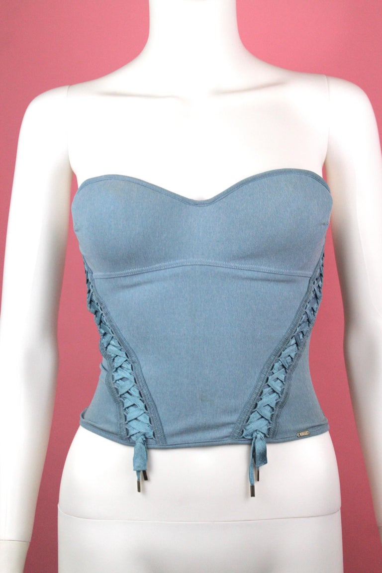 Christian Dior Light Blue Bustier with Lace Up Detail, c. 2000's, Size ...