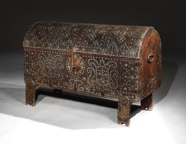 Arcon, Chest, Coffer, Leather, Spanish, Baroque, Brass Studwork, Domed ...