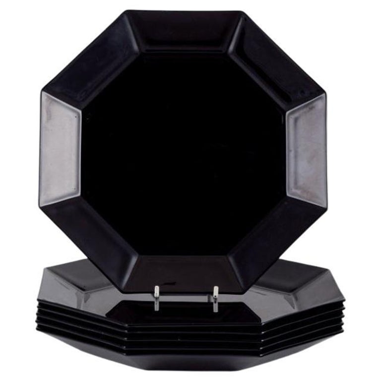 black octagonal dinner set