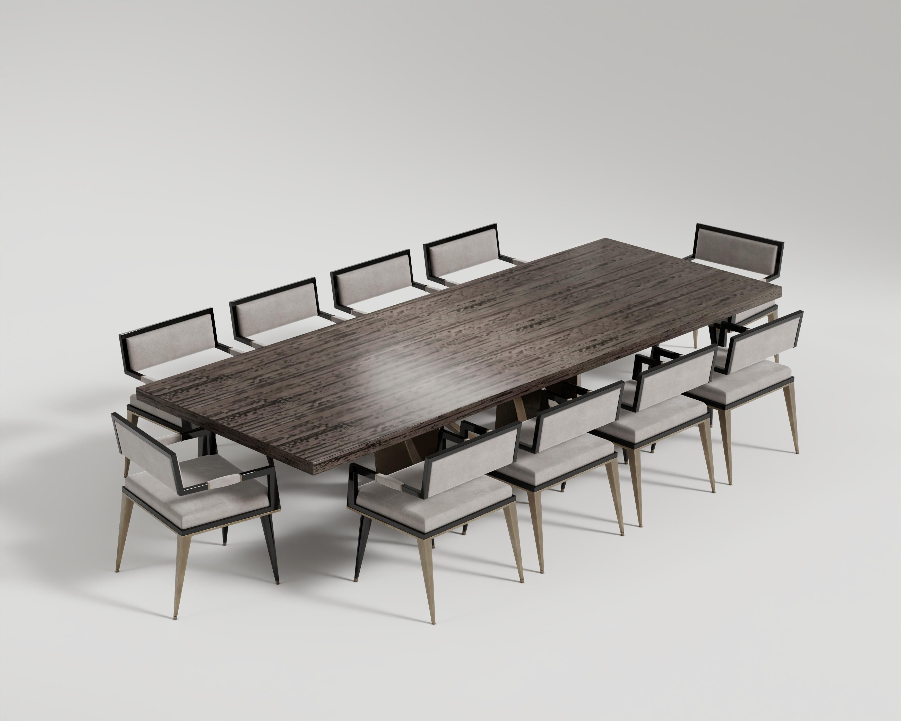 Arcos Dining Table and Le Loup Dining Chair Patina Bronze Dining Room ...