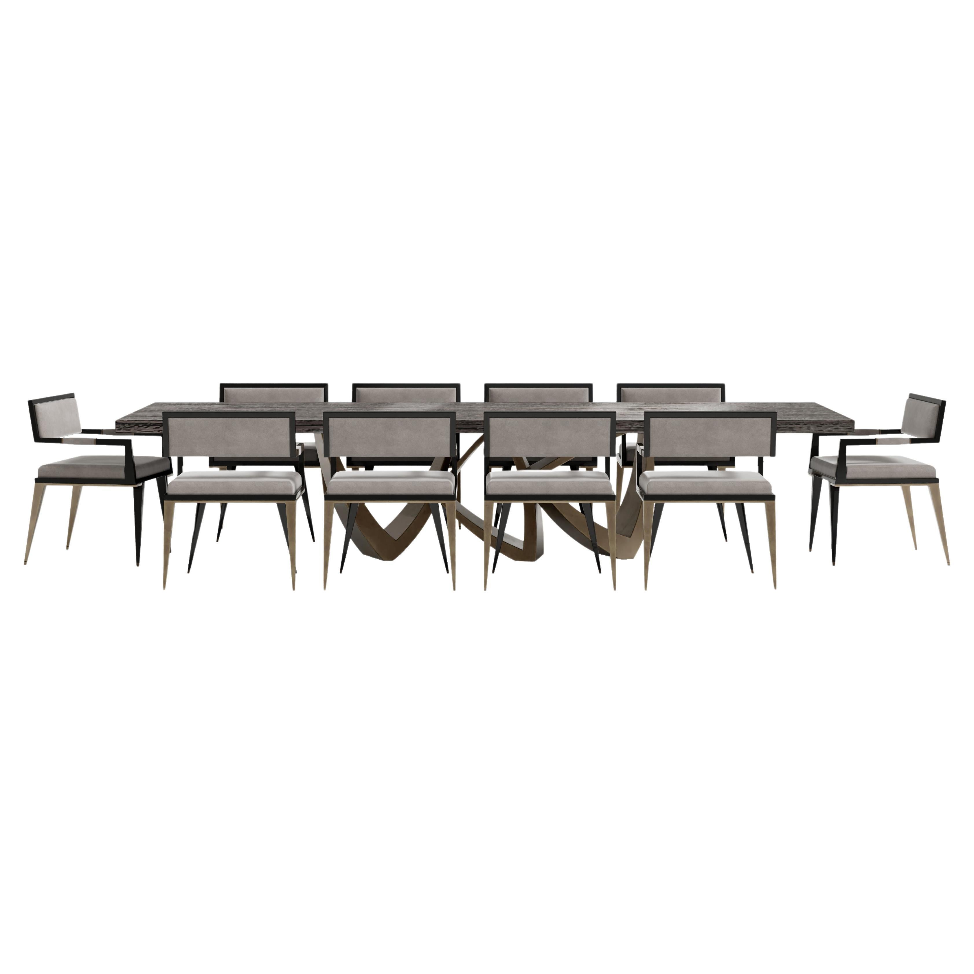 Arcos Dining Table and Le Loup Dining Chair Patina Bronze Dining Room ...