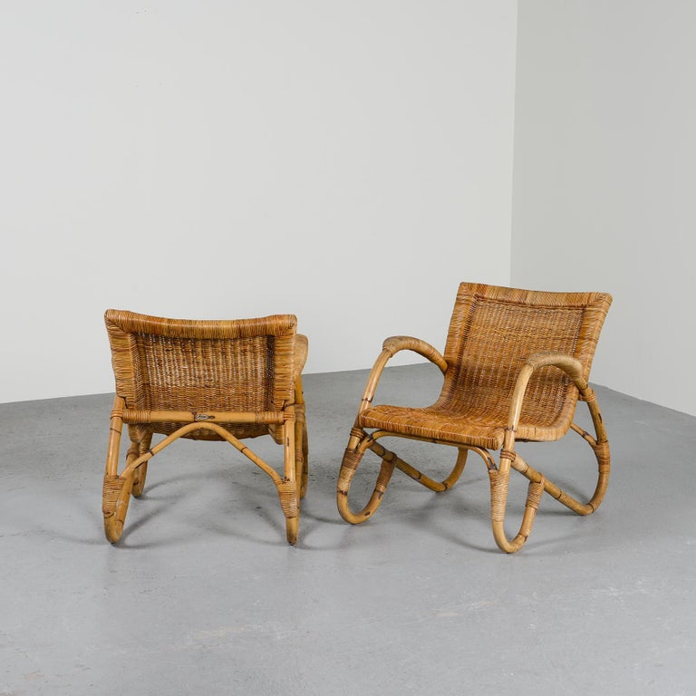 Arco's Switzerland Pair of Bamboo and Rattan Armchairs For Sale at 1stDibs