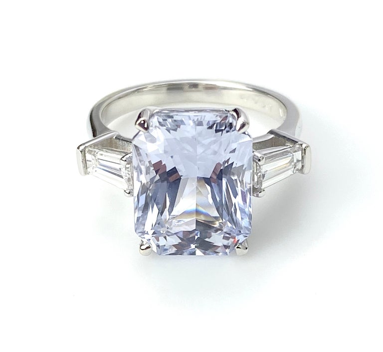 Arctic Ice Blue Sapphire Cocktail Ring with Tapered Baguette Side ...