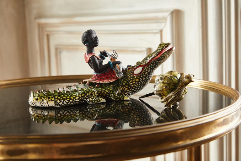 Ardmore Ceramic Crocodile Rider For Sale at 1stDibs