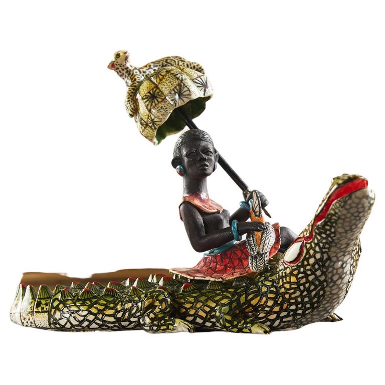 Ardmore Ceramic Crocodile Rider For Sale at 1stDibs