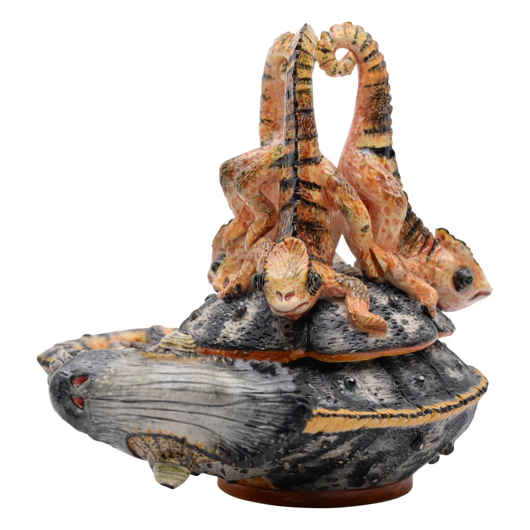 Ardmore handmade African Ceramic Chameleon jewelry box For Sale at 1stDibs