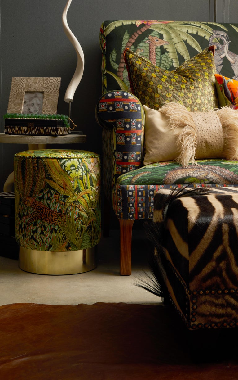 Ardmore Sabie Forest Delta Velvet Ottoman / Pouf For Sale at 1stDibs