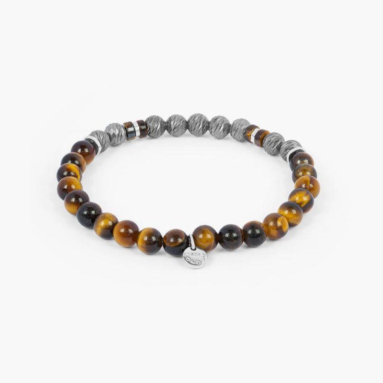 Argento Graffiato Bracelet with Tiger Eye in Rhodium Sterling Silver ...