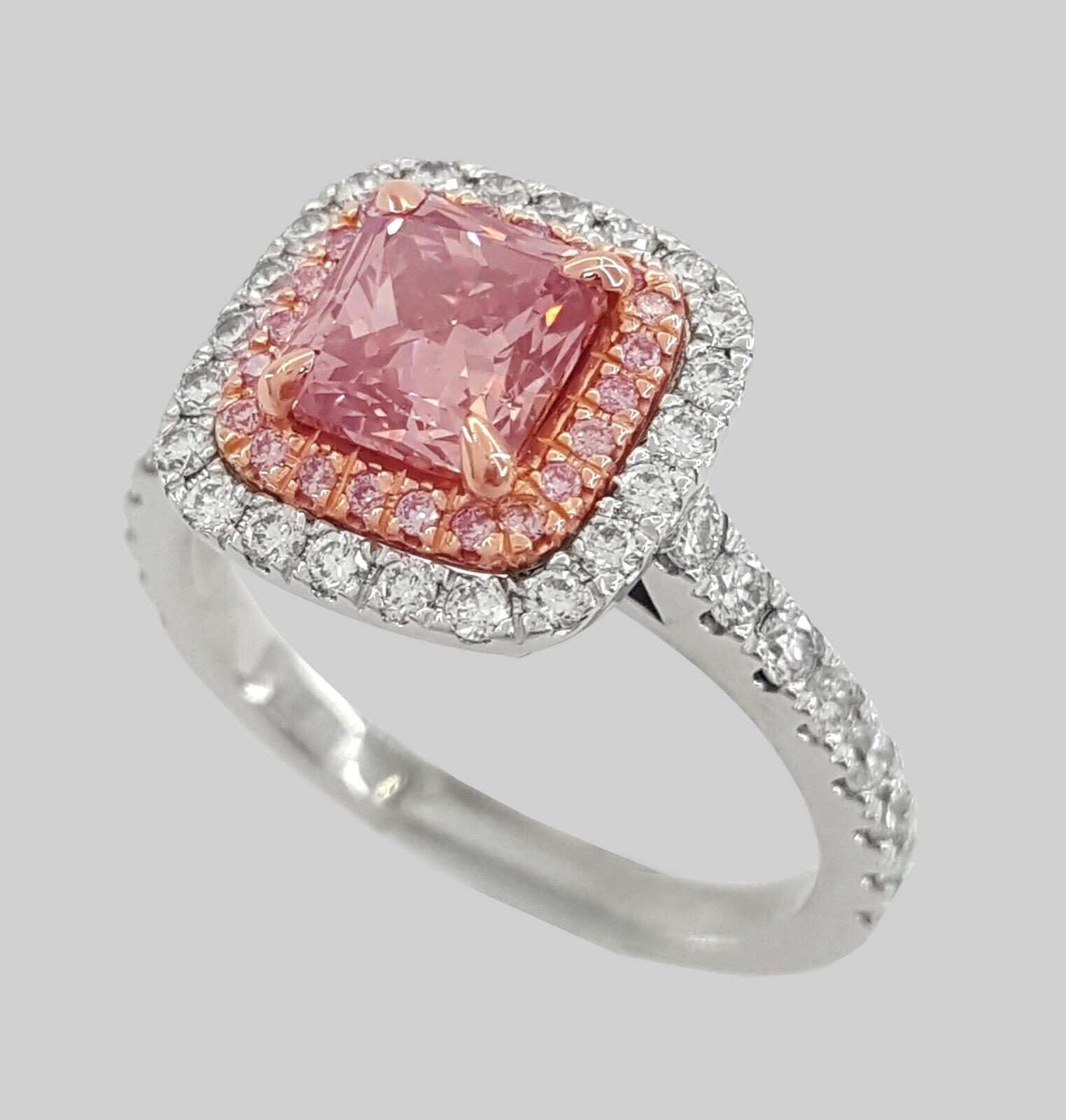 Argyle Pink GIA Certified Orangy Pink Diamond Double Halo Platinum Ring For Sale at 1stDibs