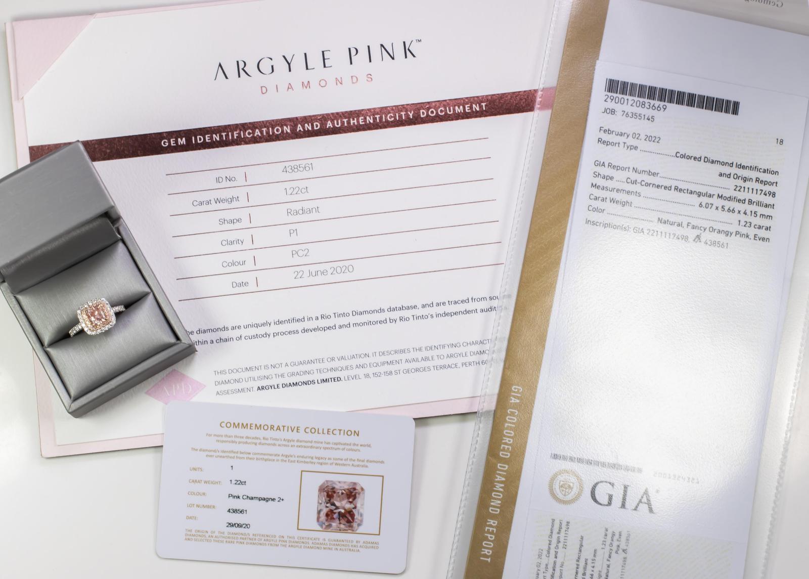 Argyle Pink GIA Certified Orangy Pink Diamond Double Halo Platinum Ring For Sale at 1stDibs