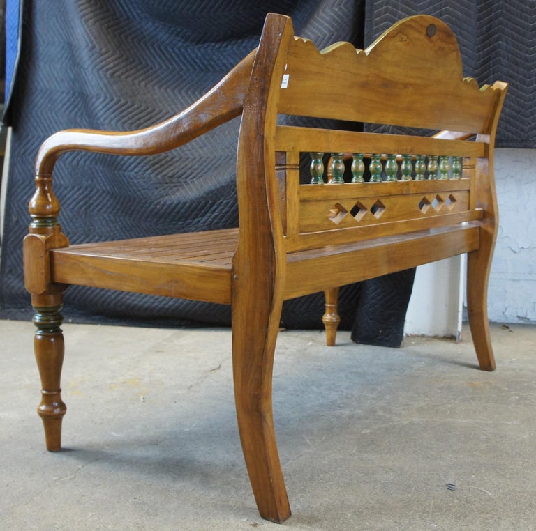 Arhaus Spanish Colonial Teak Carved Country Farmhouse Hall Entry Bench ...